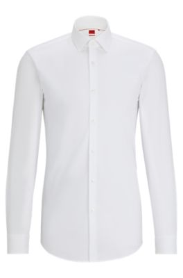 HUGO - Slim-fit shirt in structured stretch cotton - White