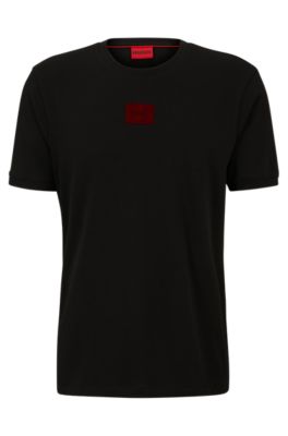 HUGO - Regular-fit T-shirt in cotton with flock-print logo