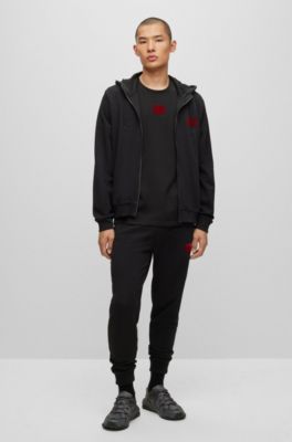 HUGO - Regular-fit T-shirt in cotton with flock-print logo - Black