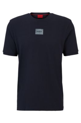 HUGO - Regular-fit T-shirt in cotton with flock-print logo - Dark Blue