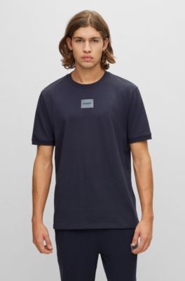 HUGO - Regular-fit T-shirt in cotton with flock-print logo - Dark Blue