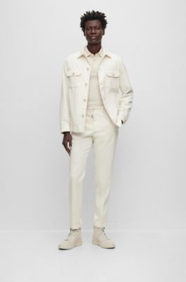 BOSS - Slim-fit cotton-blend polo shirt with micro pattern