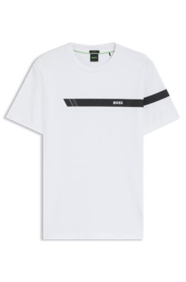 BOSS - Stretch-cotton T-shirt with stripe and logo - White