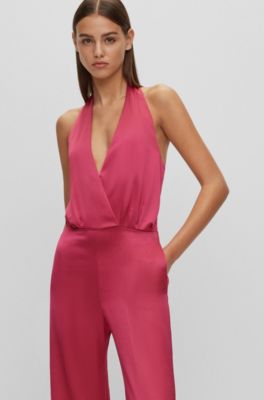 HUGO - Mono de raso con cuello halter y detalle de lazo en la espalda