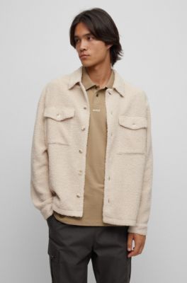 HUGO - Oversize-fit overshirt in faux teddy with logo label - White