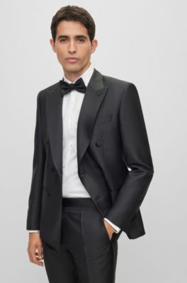 BOSS - Slim-fit tuxedo suit in a melange wool blend