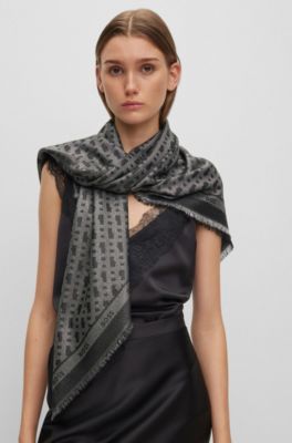 BOSS - Modal-blend scarf with monogram pattern and fringing