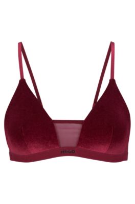 HUGO Velvet detail triangle bra with logo waistband Dark Red