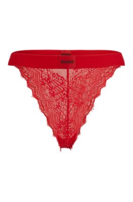 HUGO - Briefs in geometric lace with red logo label - Red