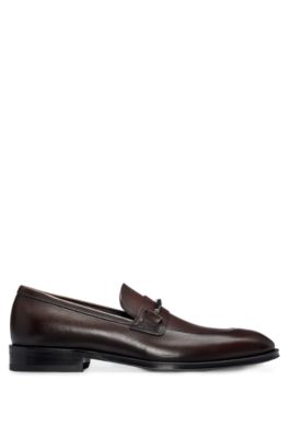BOSS - Grained-leather loafers with branded trim and apron toe