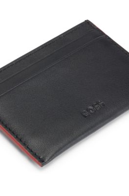 BOSS - Tarjetero de piel mate con logo grabado - Negro