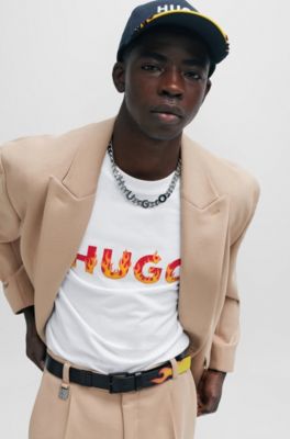 HUGO - Cotton-jersey T-shirt with puffed flame logo