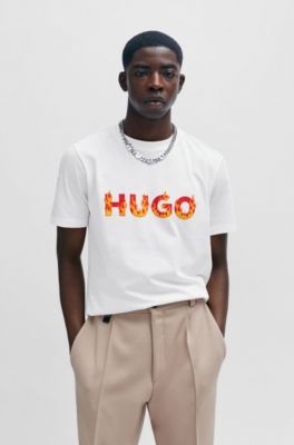 HUGO - Cotton-jersey T-shirt with puffed flame logo