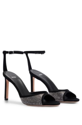 BOSS - Suede sandals with crystal studs and buckle - Black