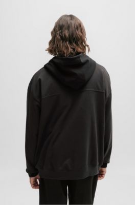 HUGO - Sudadera con capucha oversize fit con cinta de logos roja - Negro