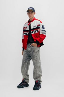 HUGO - Color-blocked regular-fit jacket with racing-inspired badges