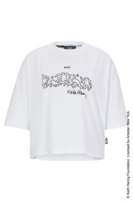 BOSS - BOSS x Keith Haring gender-neutral cotton T-shirt with logo artwork