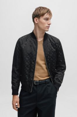BOSS - Regular-fit jacket with 3D-effect monogram jacquard - Black