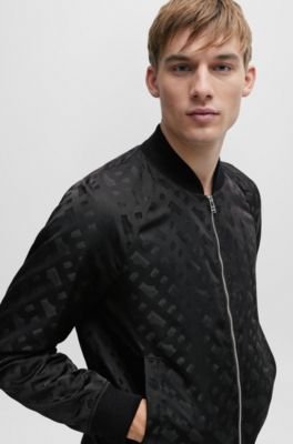 BOSS - Regular-fit jacket with 3D-effect monogram jacquard - Black