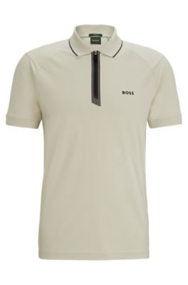 BOSS - Stretch-cotton slim-fit polo shirt with zip placket