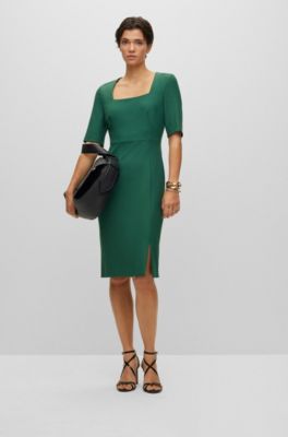 BOSS - Slim-fit dress with square neckline - Light Green