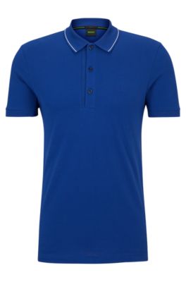 BOSS - Cotton-piqué slim-fit polo shirt with logo details - Blue