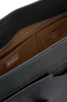 BOSS - Tote bag in grained leather with embossed logo