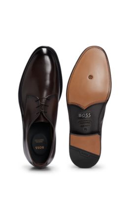 BOSS - Italian-made Derby shoes in burnished leather - Dark Brown