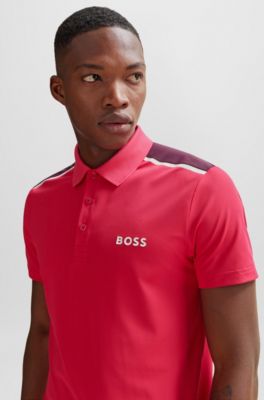BOSS - Performance-stretch polo shirt with contrast logo