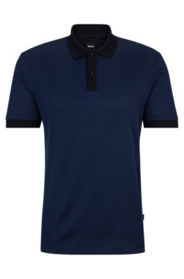 BOSS - Structured-cotton polo shirt with mercerized finish - Dark Blue