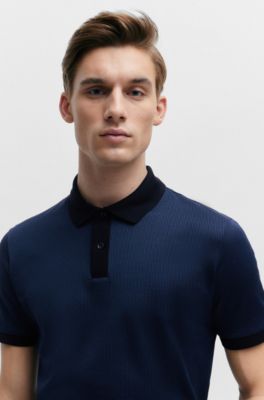 BOSS - Structured-cotton polo shirt with mercerized finish - Dark Blue