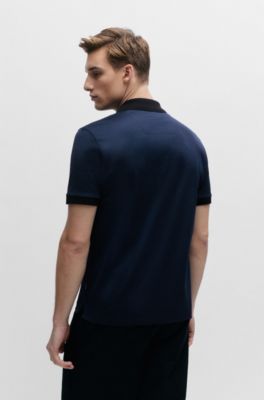 BOSS - Structured-cotton polo shirt with mercerized finish - Dark Blue
