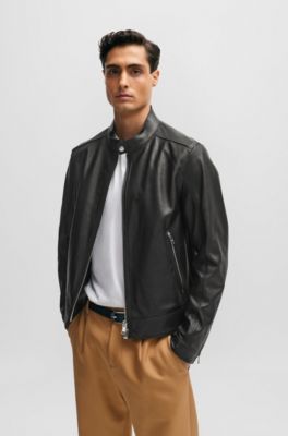 Hugo boss leather jacket quality discount