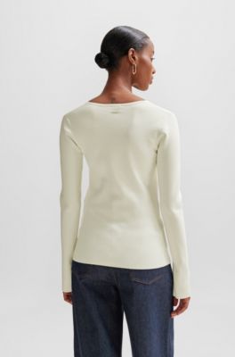 BOSS - Ribbed cardigan in stretch fabric with hook closures - White