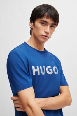 HUGO - Cotton-jersey T-shirt with 3D logo - Blue