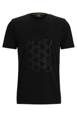 BOSS - Stretch-cotton T-shirt with mirror-effect artwork - Black