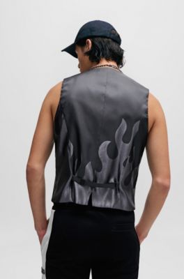 HUGO - Extra-slim-fit waistcoat with flame artwork