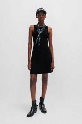 HUGO - Fit-and-flare sleeveless dress with seam details