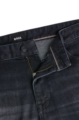 BOSS - Regular-fit jeans in black Italian cashmere-touch denim