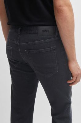 BOSS - Regular-fit jeans in black Italian cashmere-touch denim