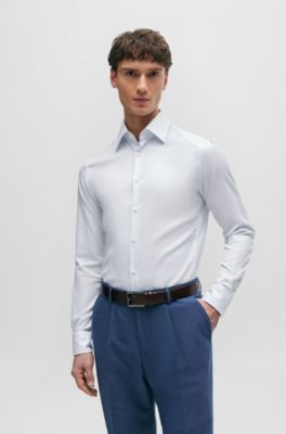 BOSS - Slim-fit shirt in cotton dobby with angled cuffs