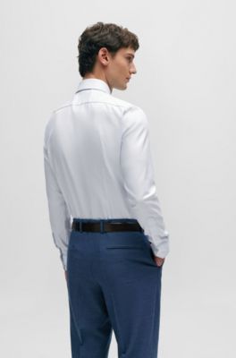 BOSS - Slim-fit shirt in cotton dobby with angled cuffs