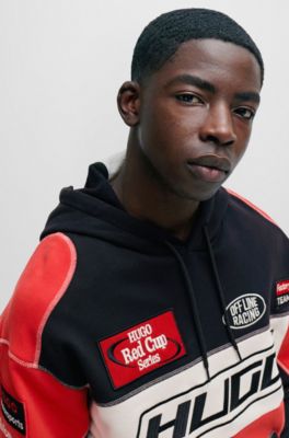 HUGO - Color-blocked hoodie in cotton with racing-inspired details ...
