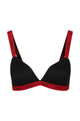 HUGO - Lace triangle bra with contrast branded trims