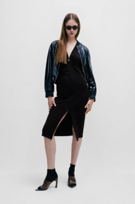 HUGO - Vestido midi sin mangas con aberturas y detalle de anilla