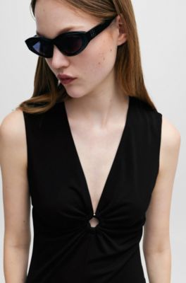 HUGO - Vestido midi sin mangas con aberturas y detalle de anilla