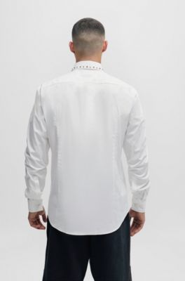 HUGO - Slim-fit shirt in stretch cotton with studded collar - White