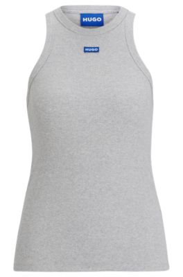 HUGO - Stretch-cotton slim-fit top with blue logo badge