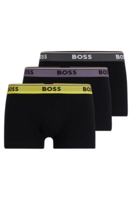 BOSS - Three-pack of stretch-cotton trunks with logo waistbands