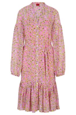 HUGO - Floral-print dress with voluminous sleeves